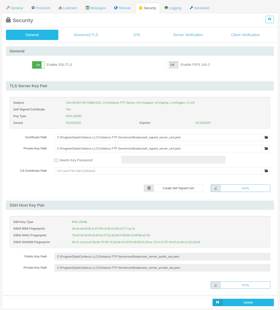 Security Settings – Cerberus Support