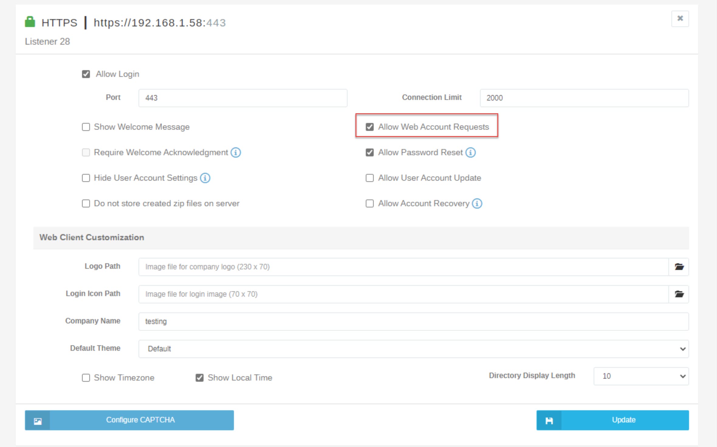 Requested Accounts Settings – Cerberus Support