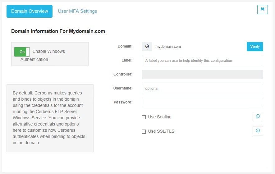 Web Administration Using Active Directory Accounts – Cerberus Support