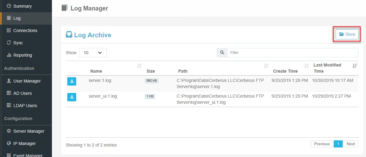 Logging Settings – Cerberus Support