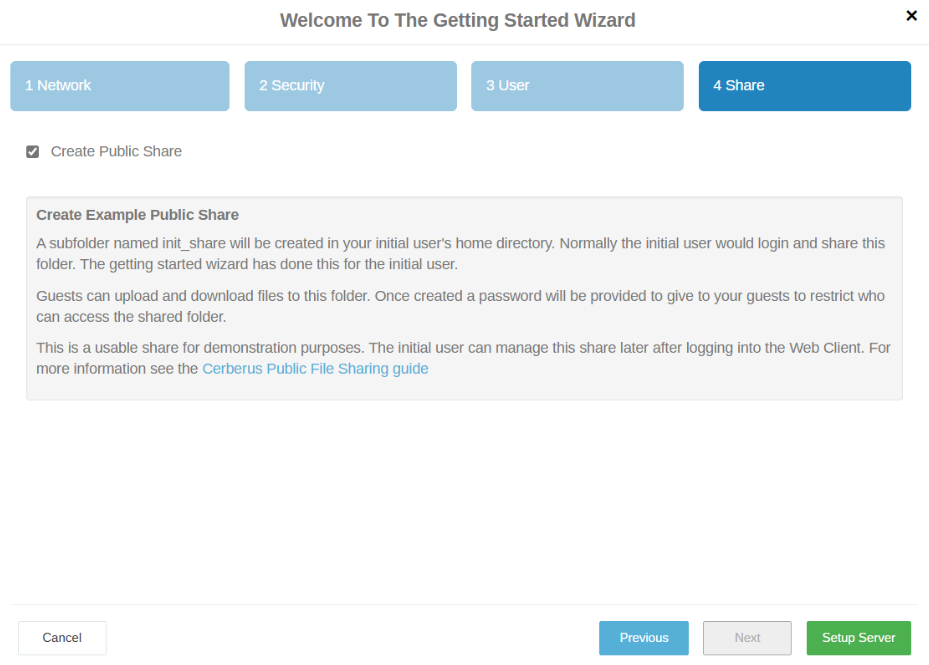 Initial Setup Wizard – Cerberus Support